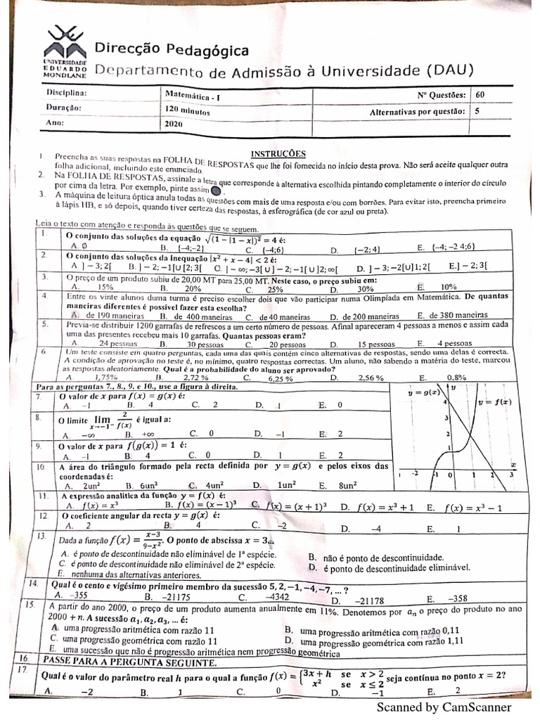 UEM Matemática 2020 | PDF