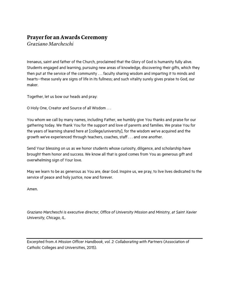 Prayer For An Awards Ceremony Marcheschi | PDF