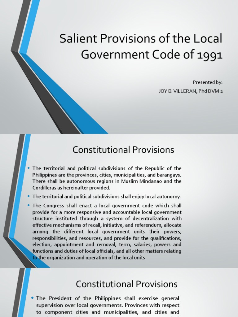 Salient Provisions of RA 7160 | PDF | Government | Policy