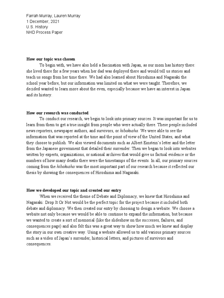 NHD Process Paper - Surrender or Slaughter Hiroshima Nagasaki | PDF ...