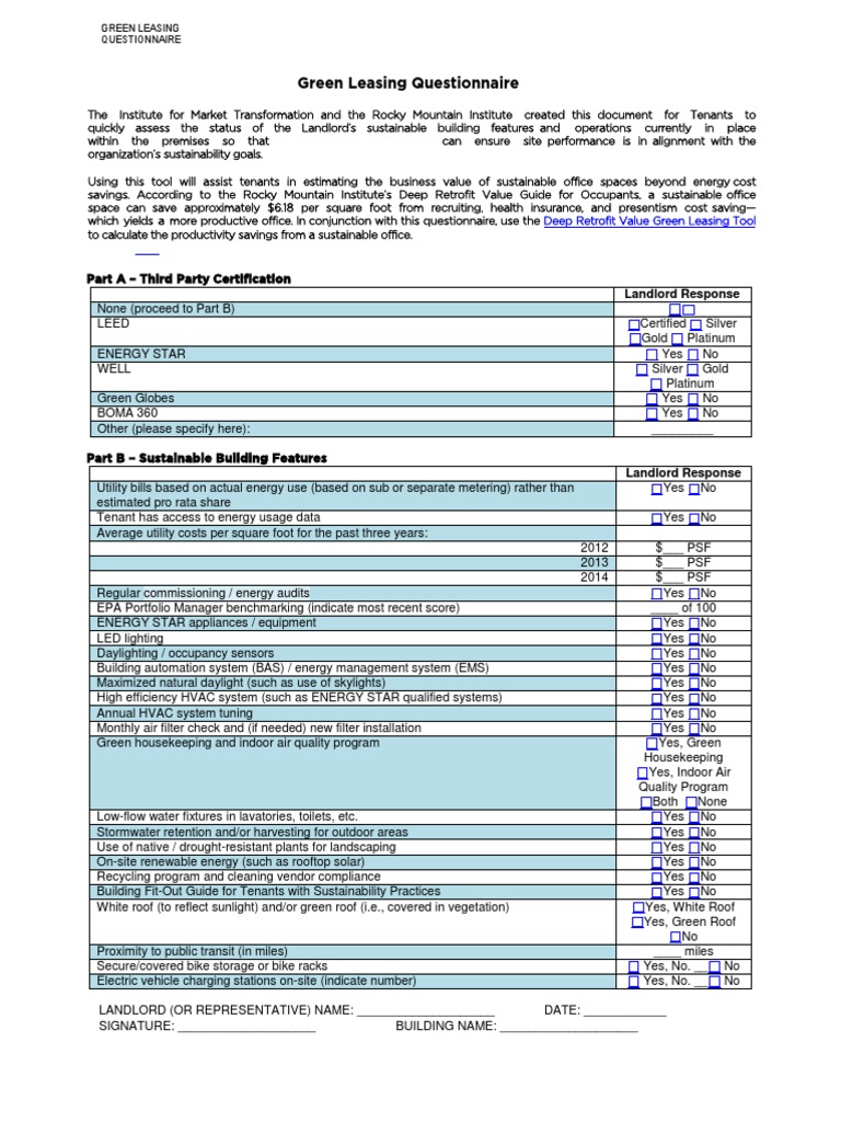 Green Leasing Questionnaire For Tenants | PDF | Green Building ...
