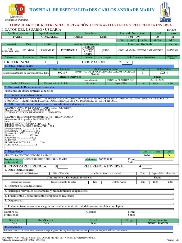 Form 053 | PDF | Ecuador | Hospital