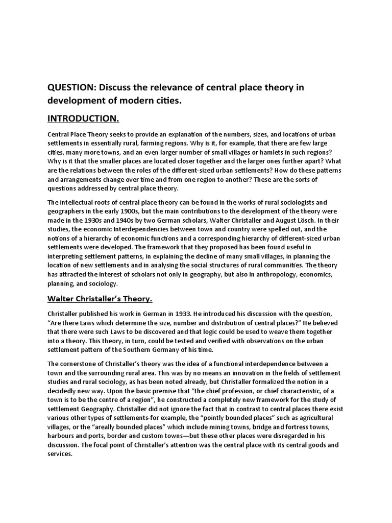 Central Place Theory Assignment | PDF | Sociology | Science