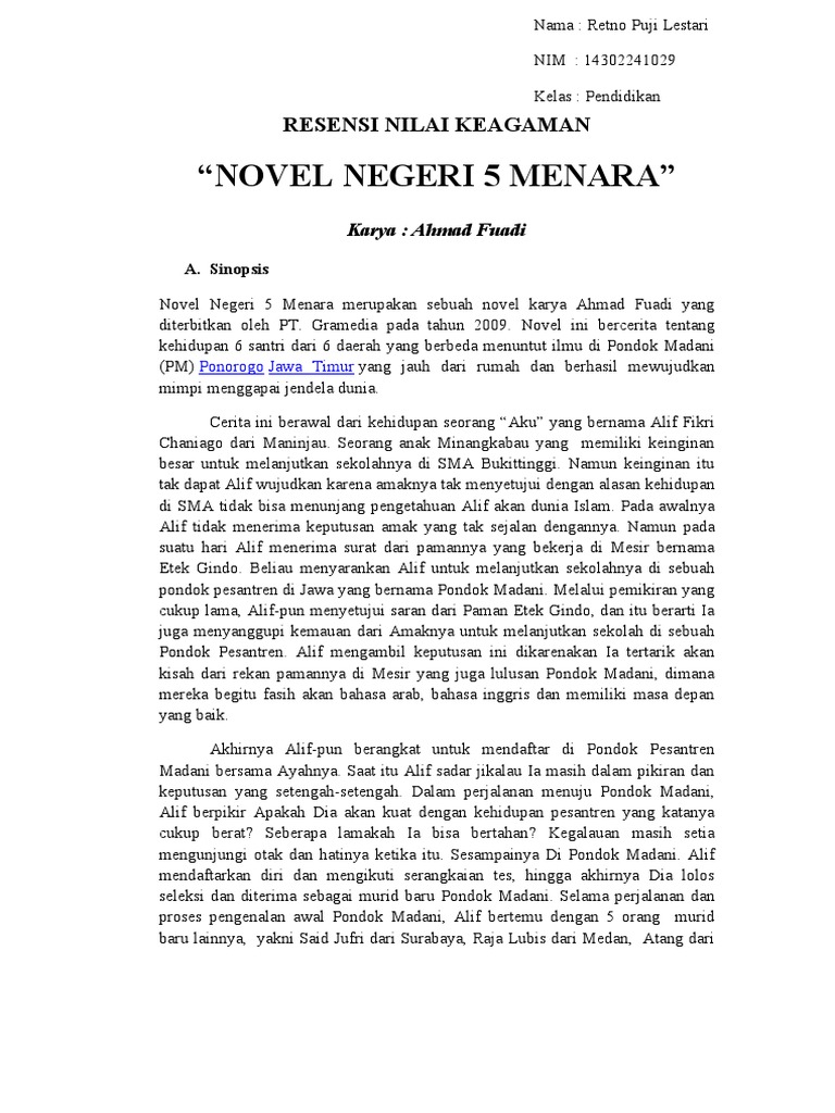 Resensi Novel Negeri 5 Menara | PDF