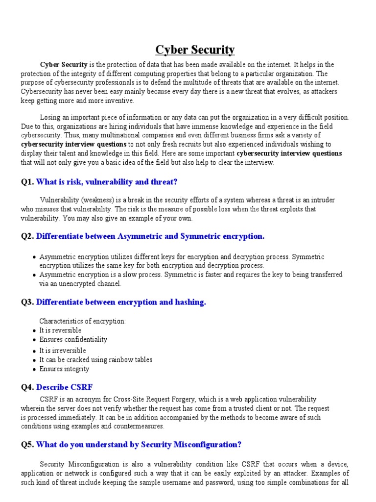 Cyber Security Interview Questions | PDF | Computer Security | Security