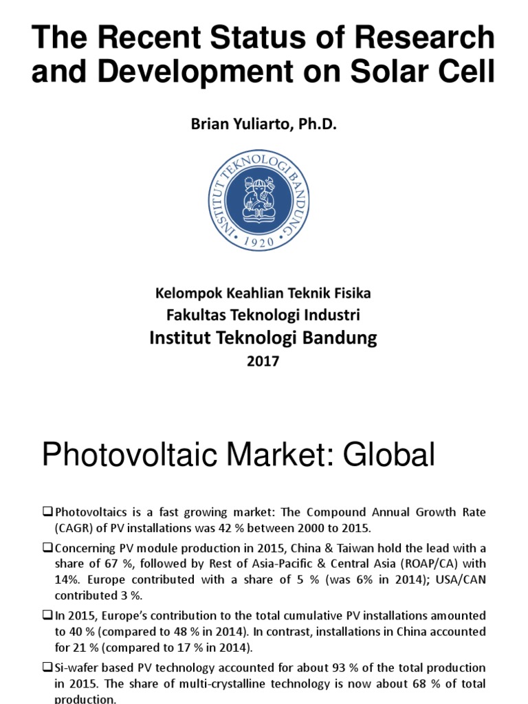 The Recent Status of R & D On Solar Cell - ITB | PDF | Photovoltaics ...