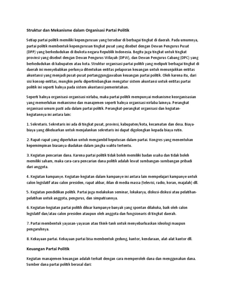 Struktur Organisasi Dalam Partai Politik | PDF