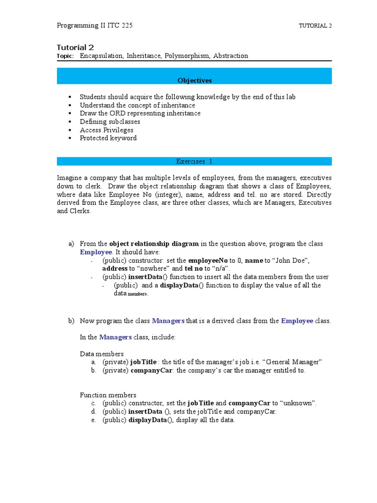 Tutorial 2 Encapsulation Inheritance Polymorphism Pdf Inheritance Object Oriented