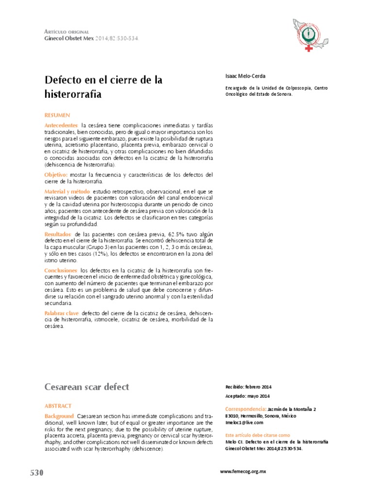 Defectos en la cicatriz de histerorrafia | PDF | Parto | Medicina CLINICA