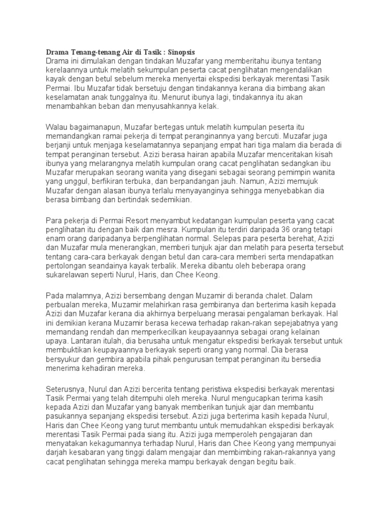 Sinopsis Drama Tenang-Tenang Air Di Tasik | PDF
