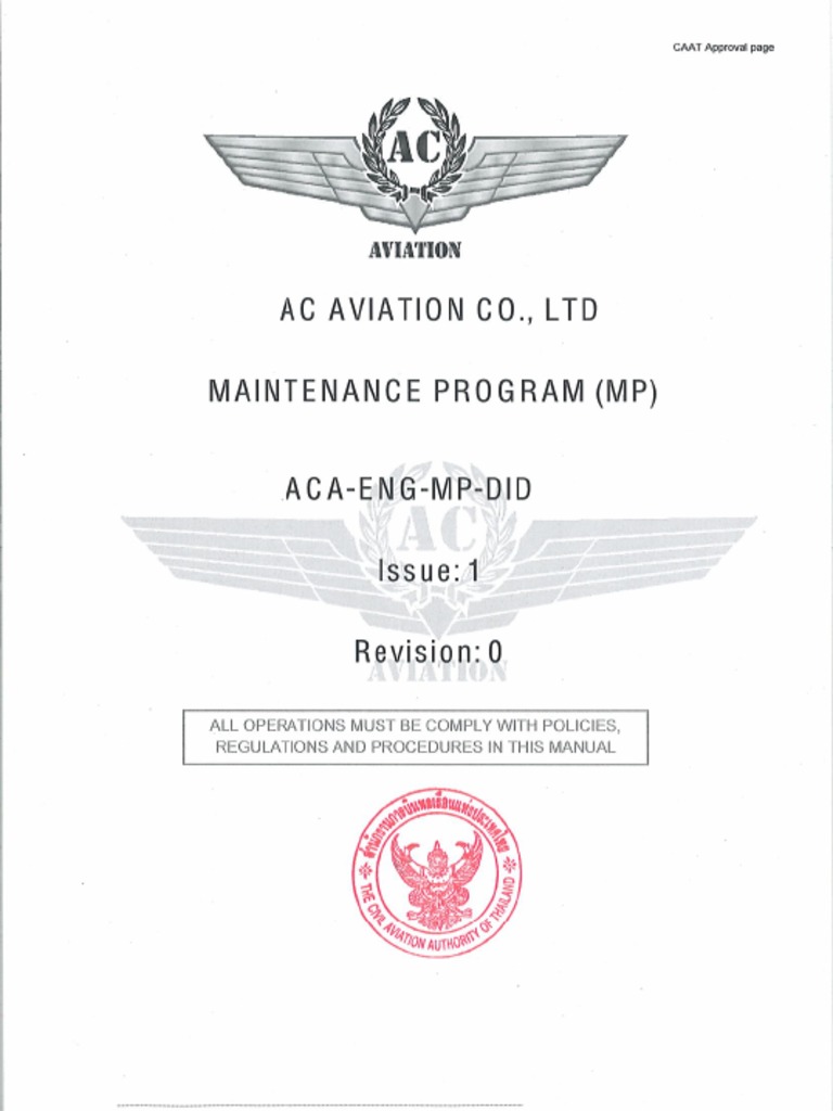 Maintenance Program (MP) Issue 1 Rev. 0 Copy 01 | PDF | Aviation | Aircraft