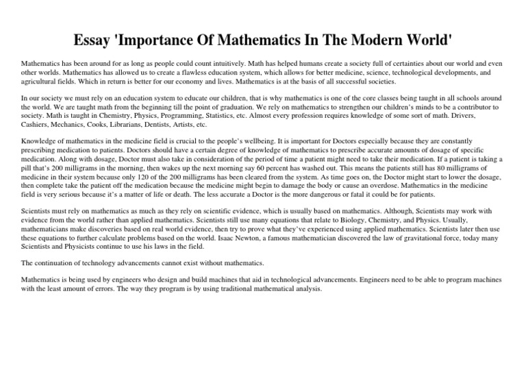 Essay Importance of Mathematics in The Modern World | PDF | Mathematics ...
