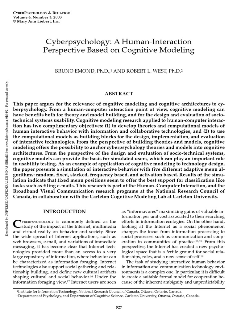 Cyberpsychology: A Human-Interaction Perspective Based On Cognitive Modeling | PDF | Cognitive ...