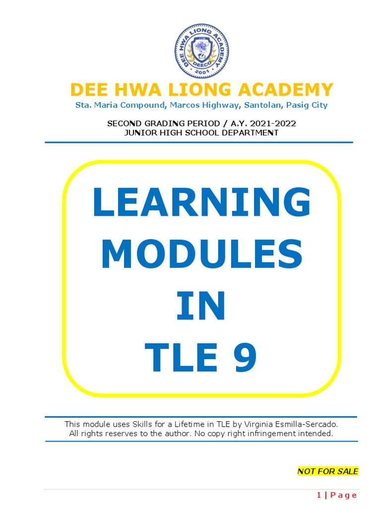Learning Modules IN Tle 9: Dee Hwa Liong Academy | PDF | Menu | Salad