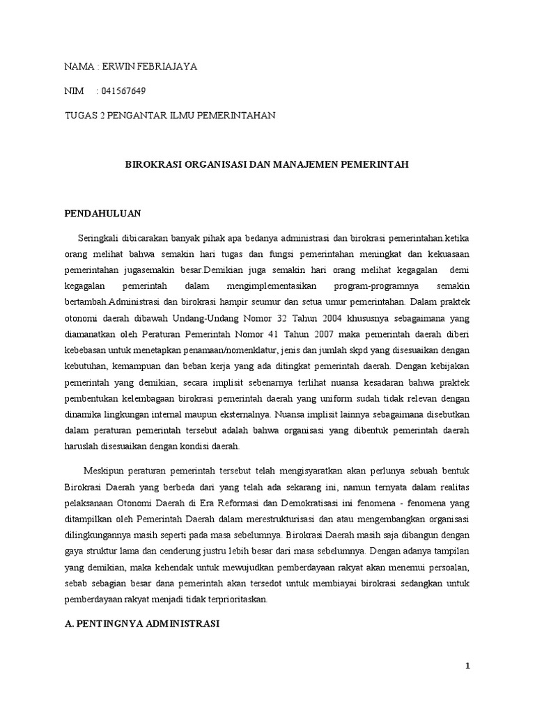 Tugas 2 Pengantar Ilmu Pemerintahan | PDF