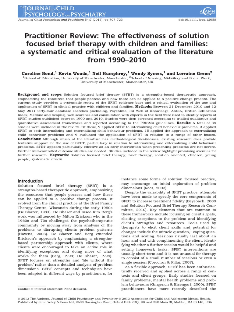 Bond Et Al. (2013) Practitioner Review - The Effectiveness of Solution ...