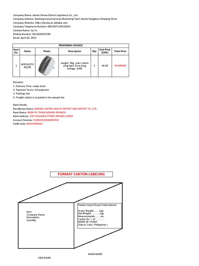 Proforma Invoice Template for China | PDF