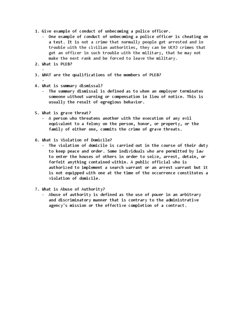 Give Example of Conduct of Unbecoming A Police Officer | PDF