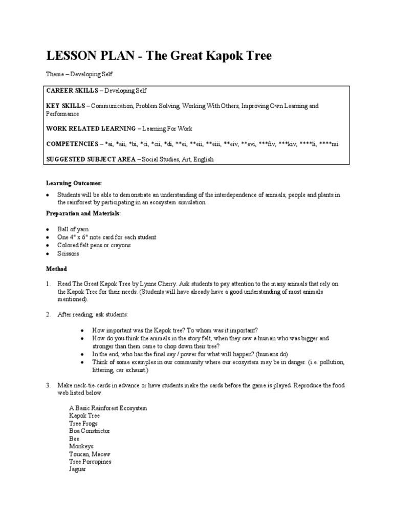 LESSON PLAN - The Great Kapok Tree | PDF | Trees | Learning