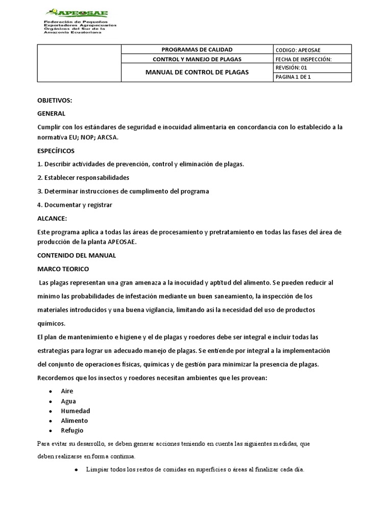 Programa Control de Plagas | PDF | Control de plagas | Plaga (organismo)