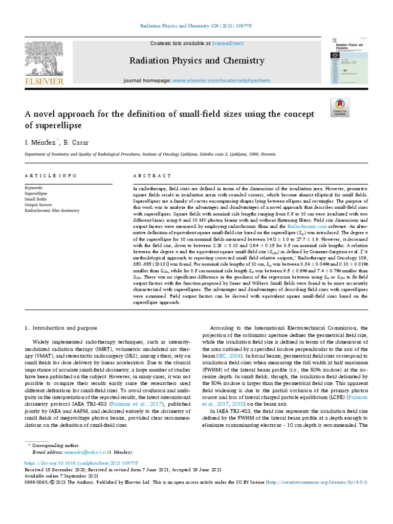 A Novel Approach For The Definition of Small Field Si 2021 Radiation ...