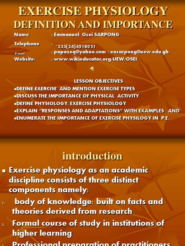 Definition and Importance: Exercise Physiology | PDF | Physical Fitness ...