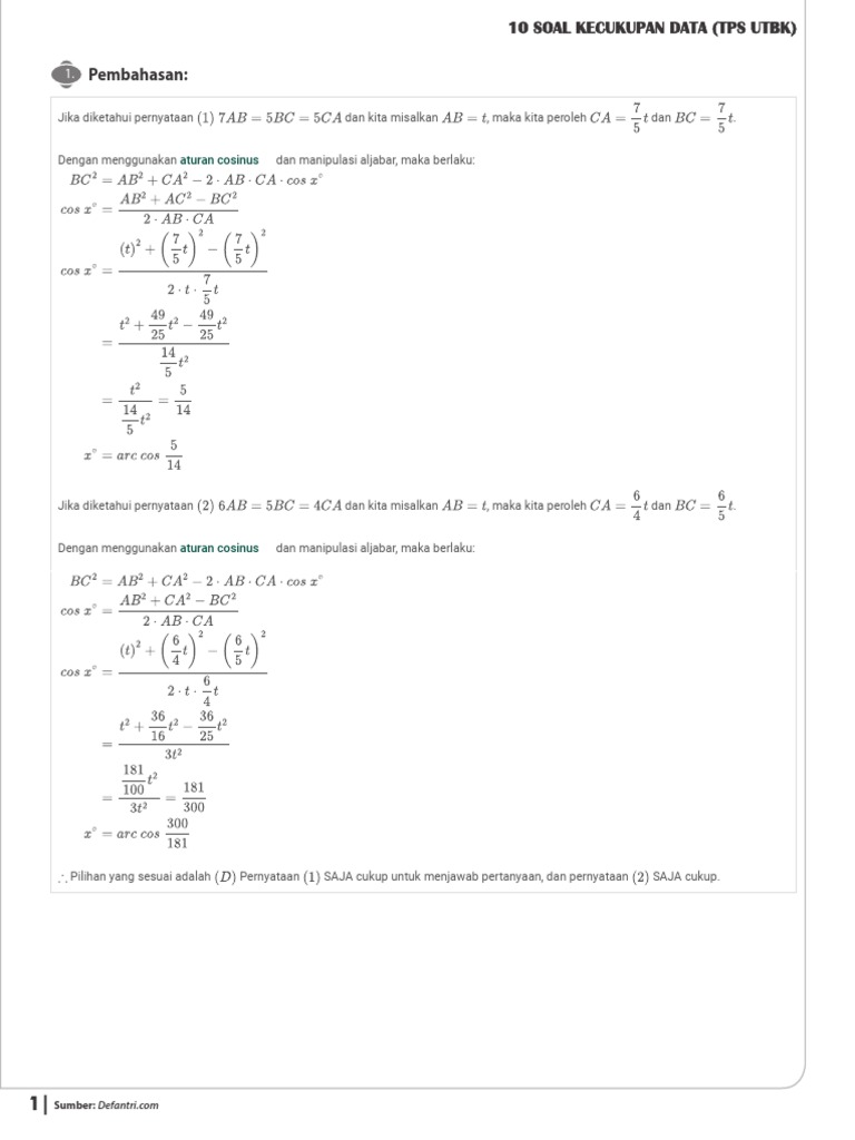 10 Soal Kecukupan Data-Pembahasan | PDF