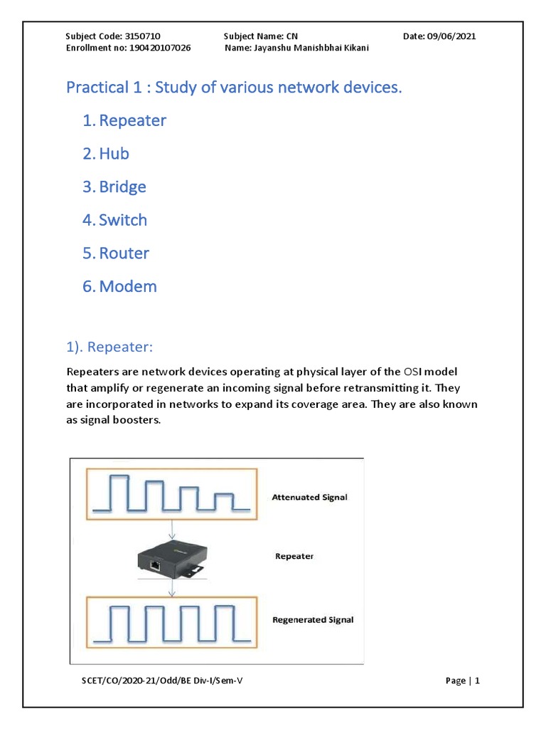 Exploring Network Devices: A Study of Repeaters, Hubs, Bridges, Switches and Routers | PDF ...