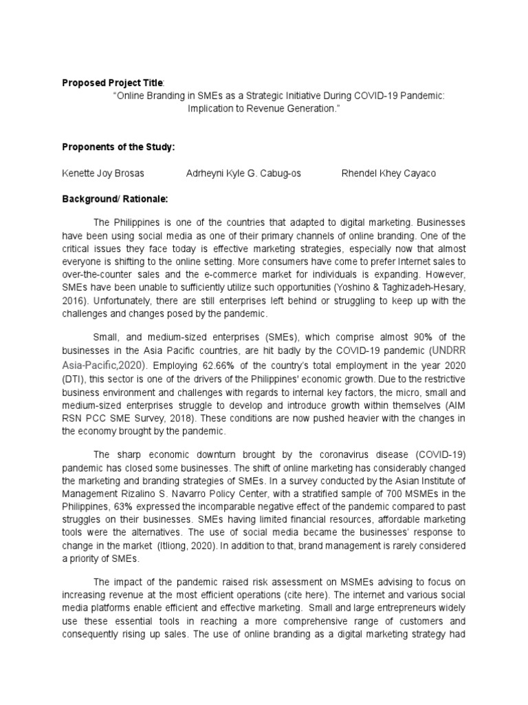 Concept Note 1 Online Branding in SMEs in Tacloban City - Strategic ...