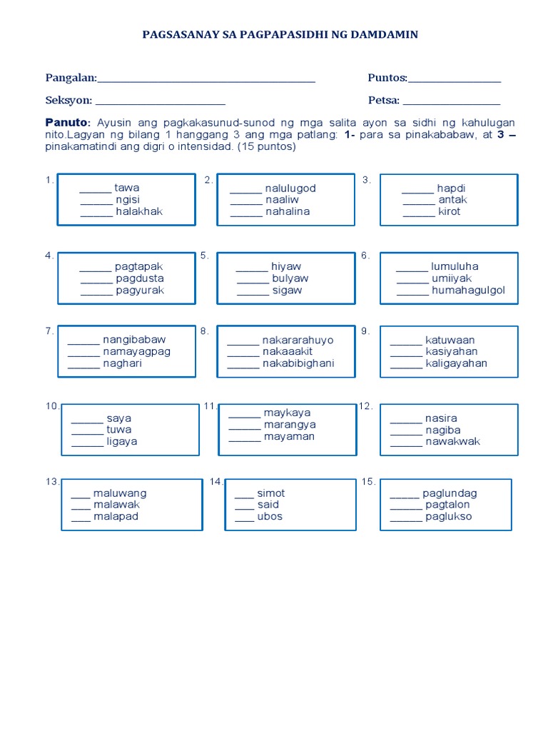 Worksheet para Sa Pagpapasidhi NG Damdamin | PDF