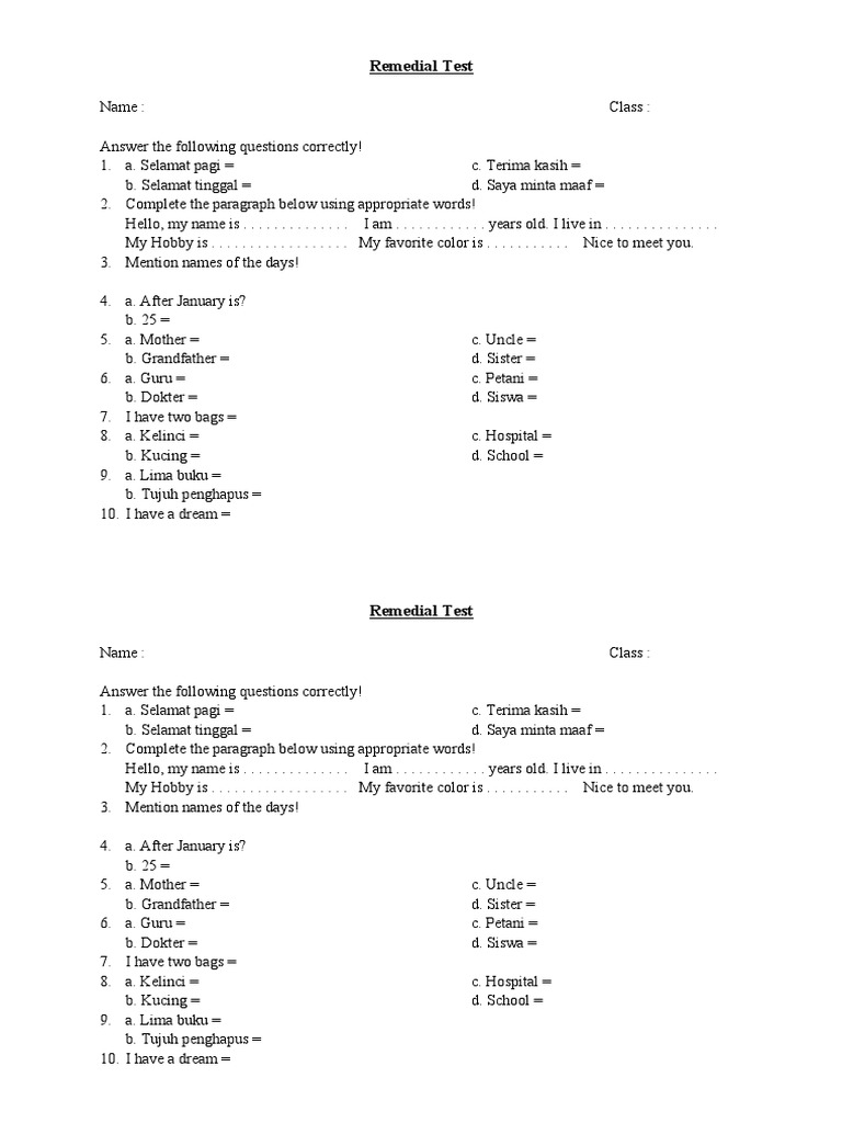 Remedial Test | PDF
