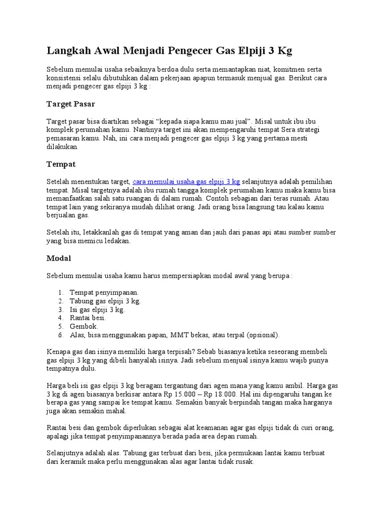 Langkah Awal Menjadi Pengecer Gas Elpiji 3 KG | PDF
