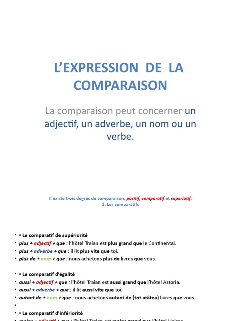Curs 1 Anul I Sem II La Comparaison | PDF | Adverbe | Syntaxe