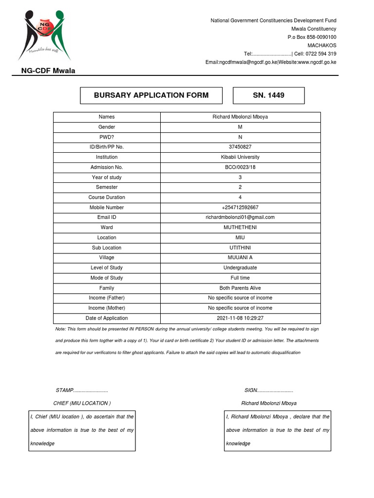 Bursary Application Form | PDF | Higher Education