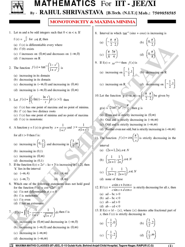 Monotonicity & Maxima Minima | PDF | Maxima And Minima | Monotonic Function