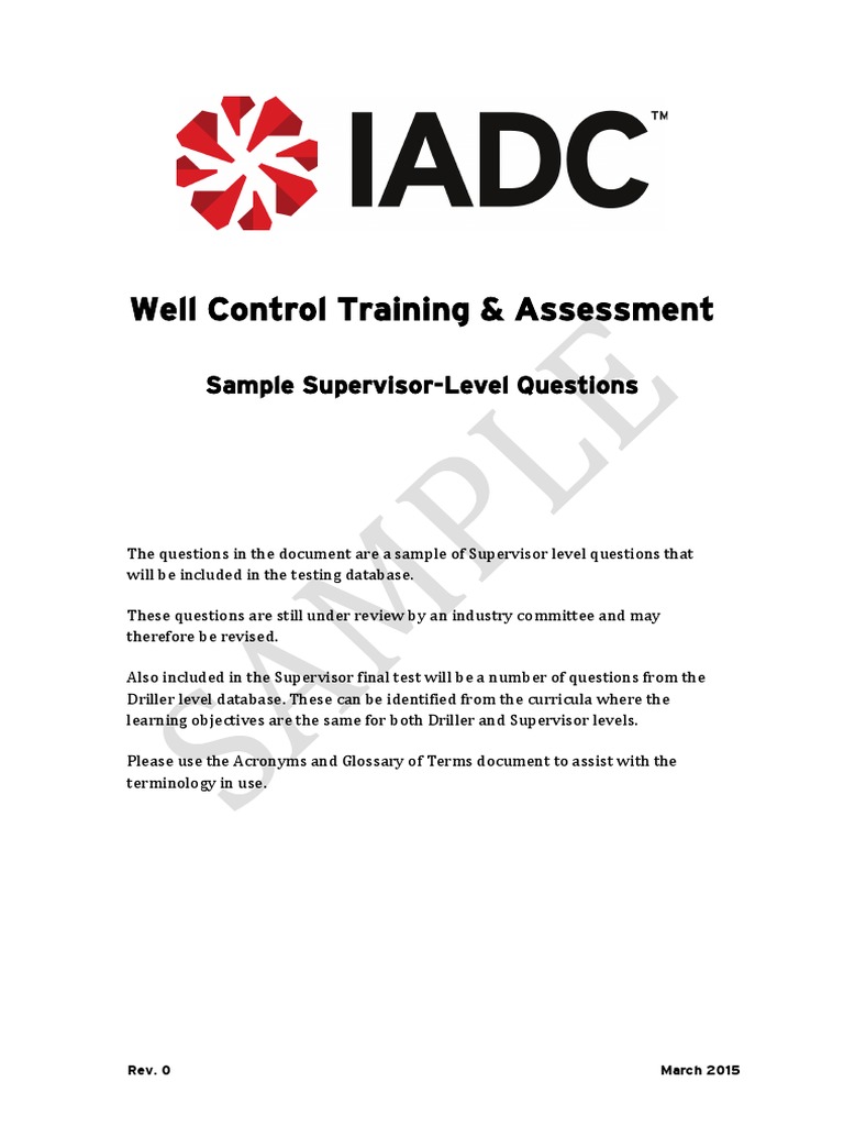 Well Control Training & Assessment: Sample Supervisor-Level Questions ...