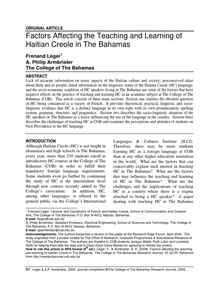 FRE273 - Creole Haitien | PDF | The Bahamas | English Language