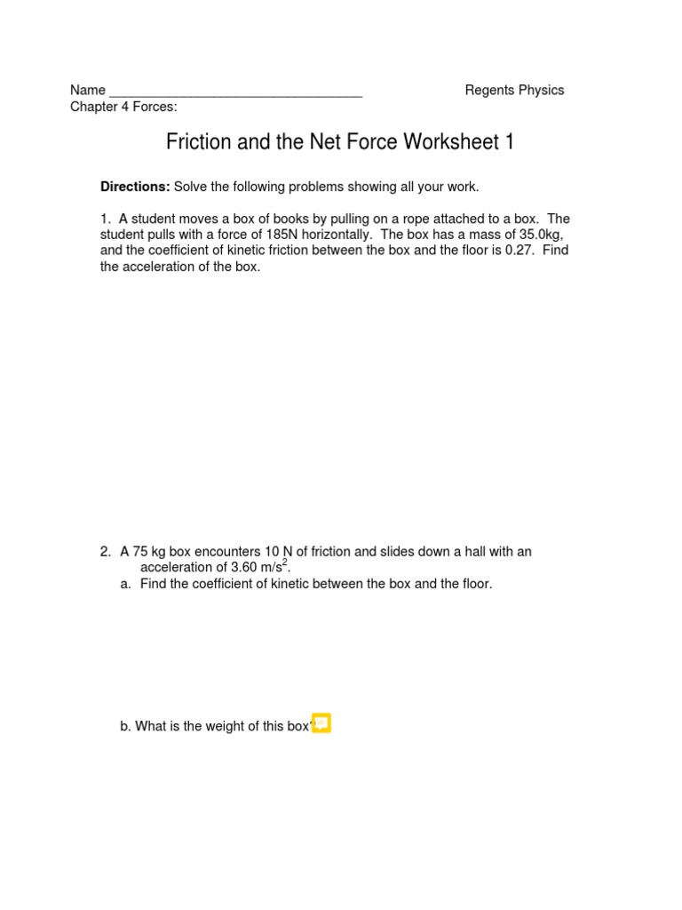 Physics Forces & Friction Worksheet | PDF | Teaching Methods ...