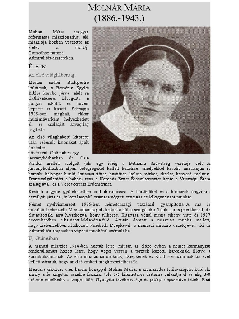 Molnár Mária Magyar Református Misszionárius | PDF