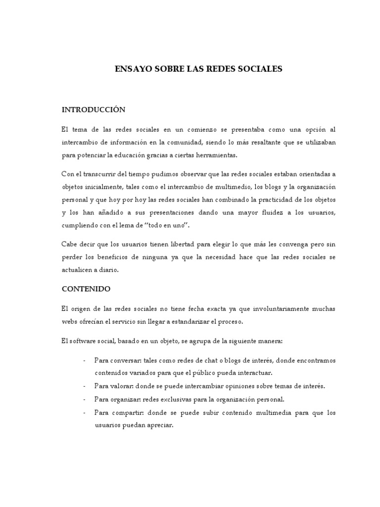 Ensayo Sobre Las Redes Sociales