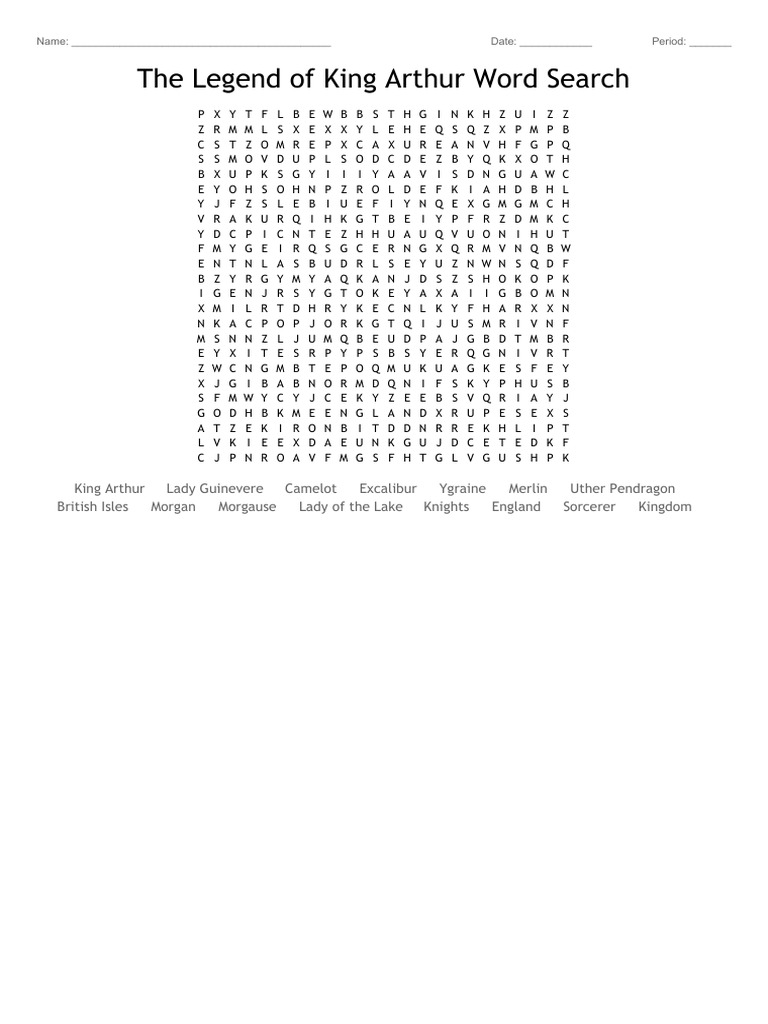 The Legend of King Arthur Word Search | PDF | La mitología bretona y el ...