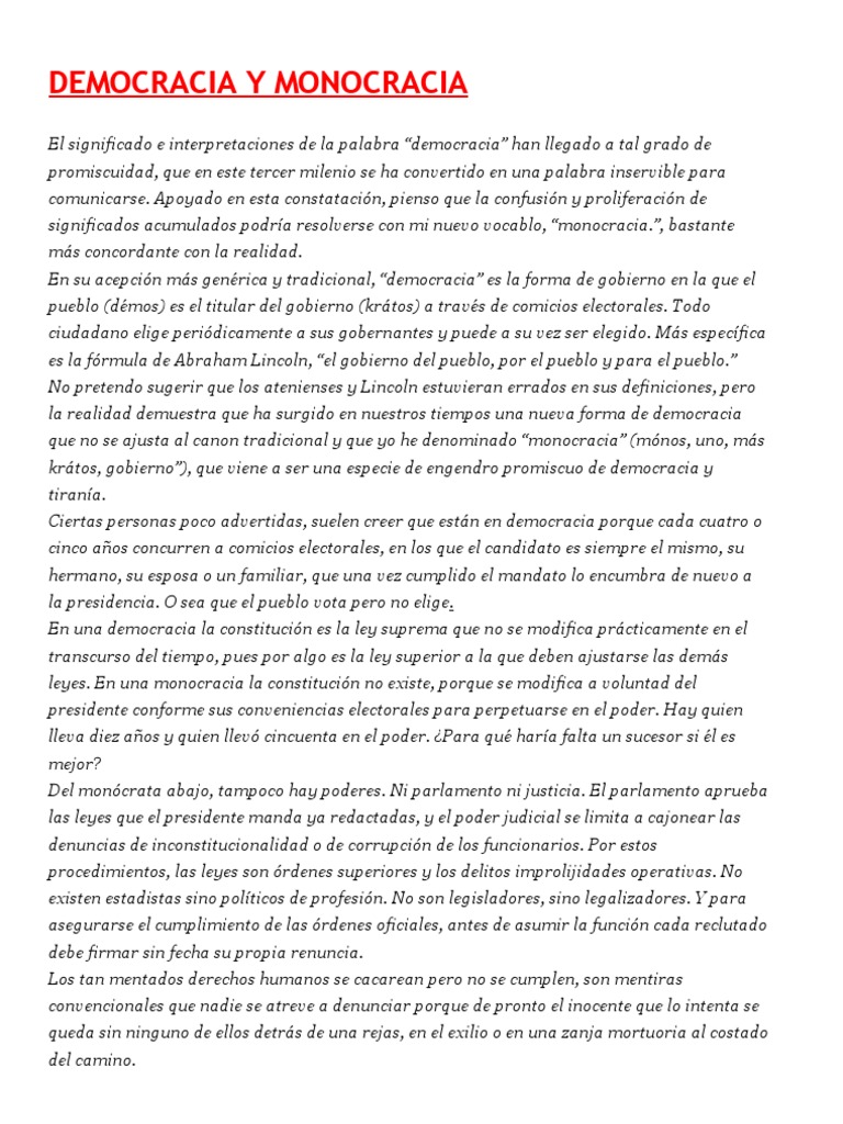 Democracia y Monocracia | PDF | Democracia | Ideologías políticas