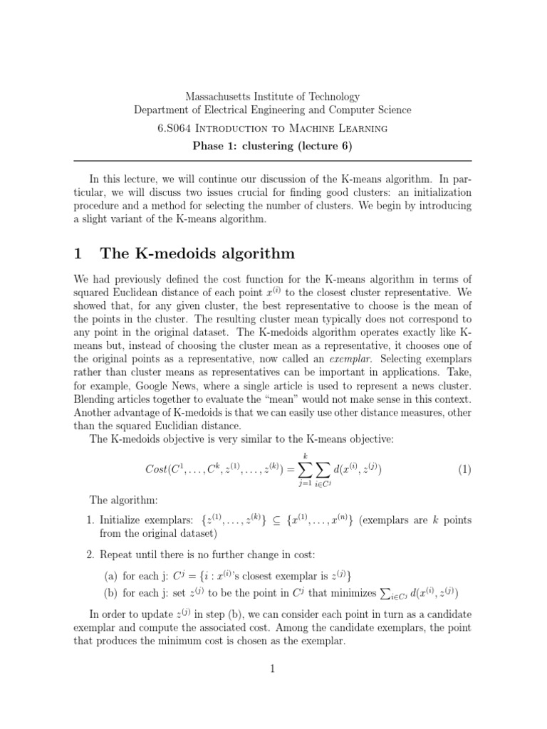 1 The K-Medoids Algorithm | PDF | Cluster Analysis | Machine Learning