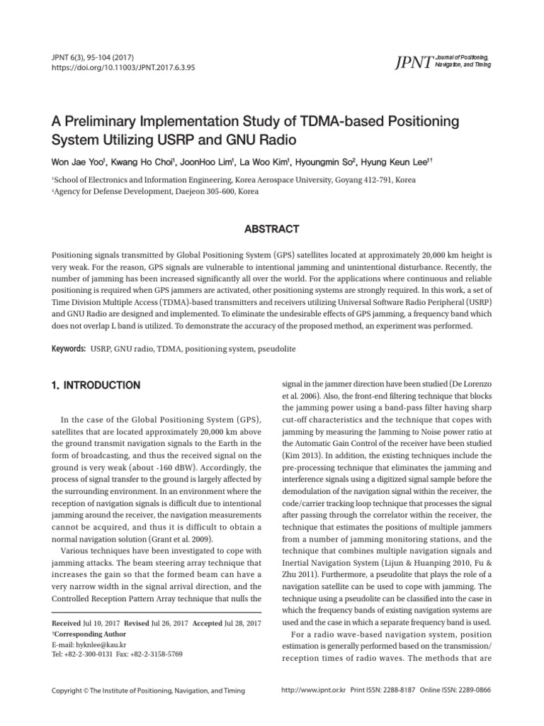 A Preliminary Implementation Study of TDMA-based Positioning System Utilizing USRP and GNU Radio ...
