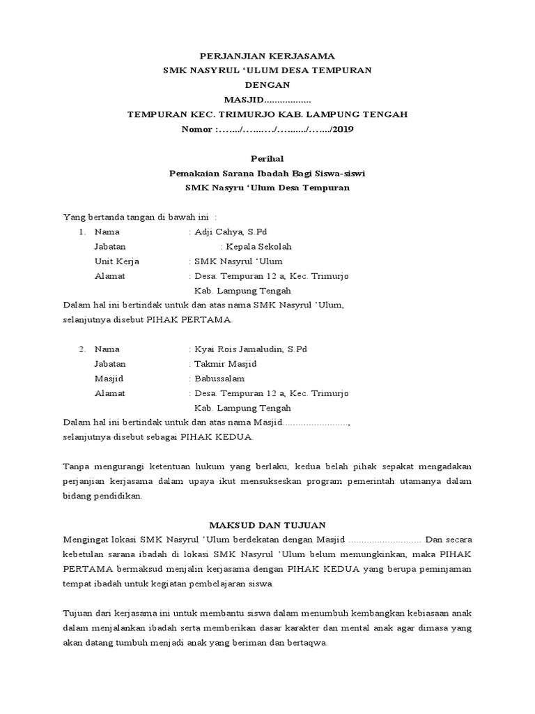 MoU SMK NU Masjid | PDF
