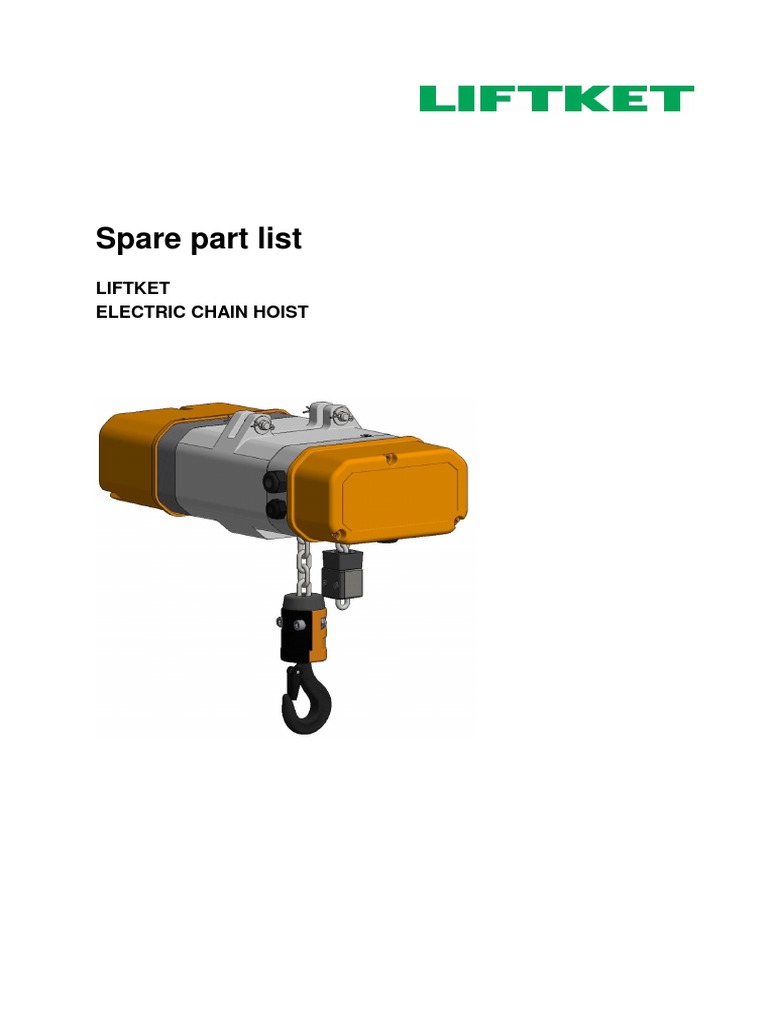 Spare Part List: Liftket Electric Chain Hoist | PDF | Machines ...