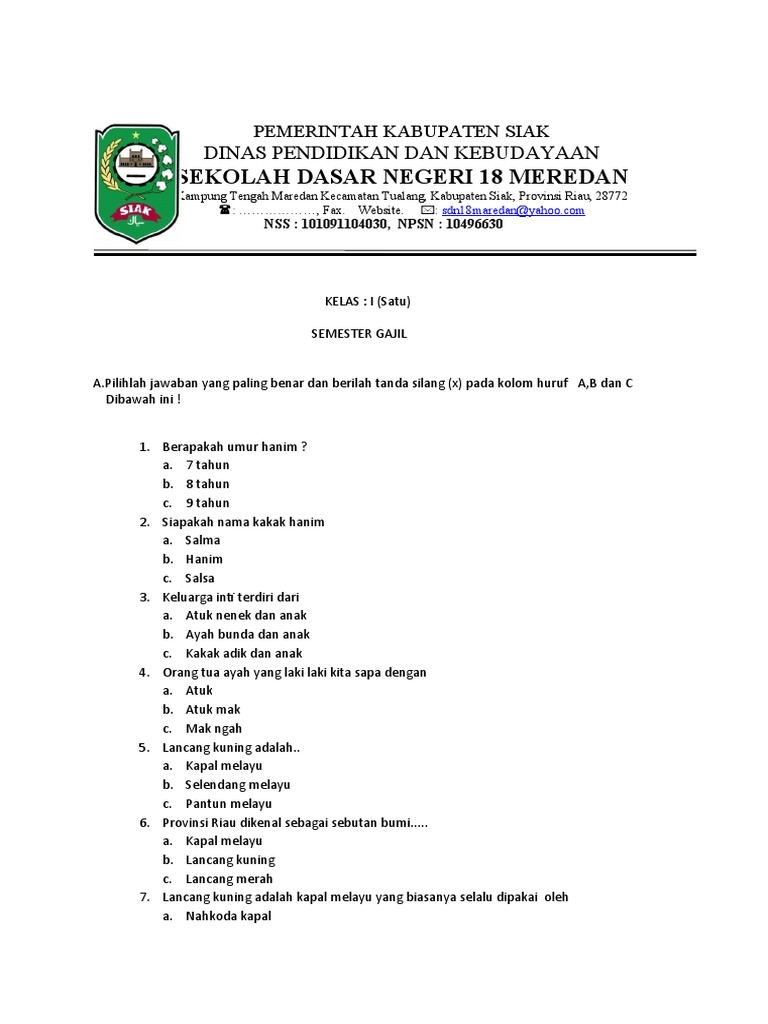 Soal BMR Kls 1 | PDF