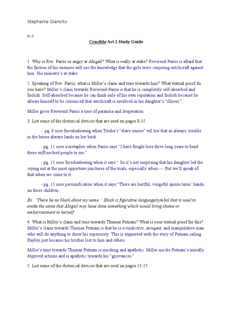 Crucible Act 1 Study Guide | PDF