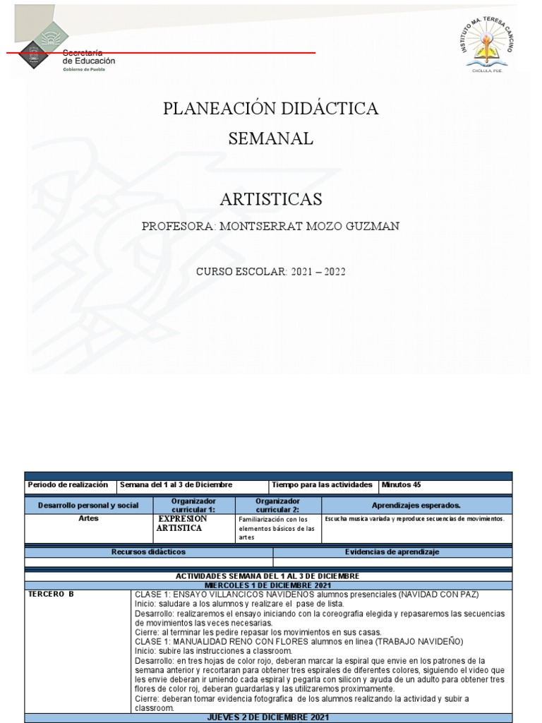 Planeacion Semana14 DEL 1 Al 3 de Diciembre | PDF | Navidad | Días festivos