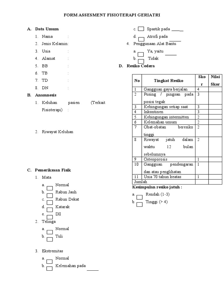 Form Assesment Fisioterapi Geriatri | PDF